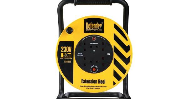 Defender 50M 4-Way Industrial Cable Reel (3 Pin Plug) – Reliable Power ...