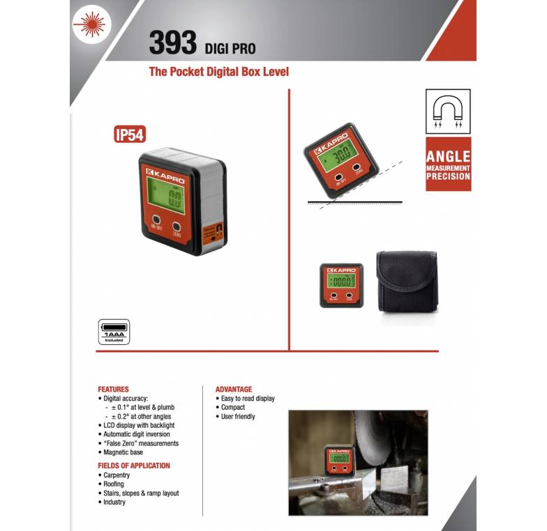 KAPRO 393 Digital Pocket Level Inclinometer with Magnetic Base ...