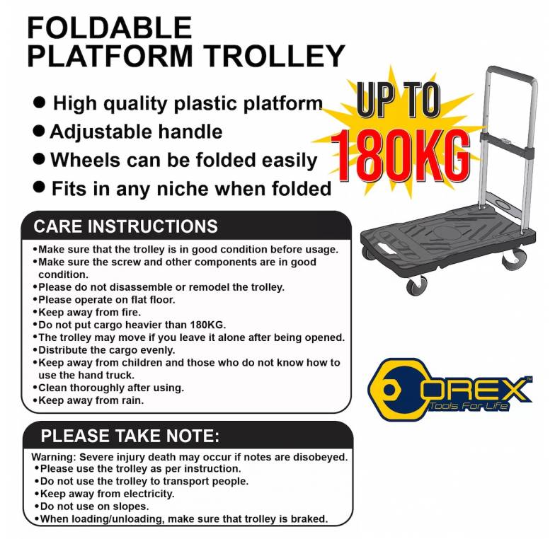 OREX Plastic Portable Foldable Trolley – 180kg Capacity